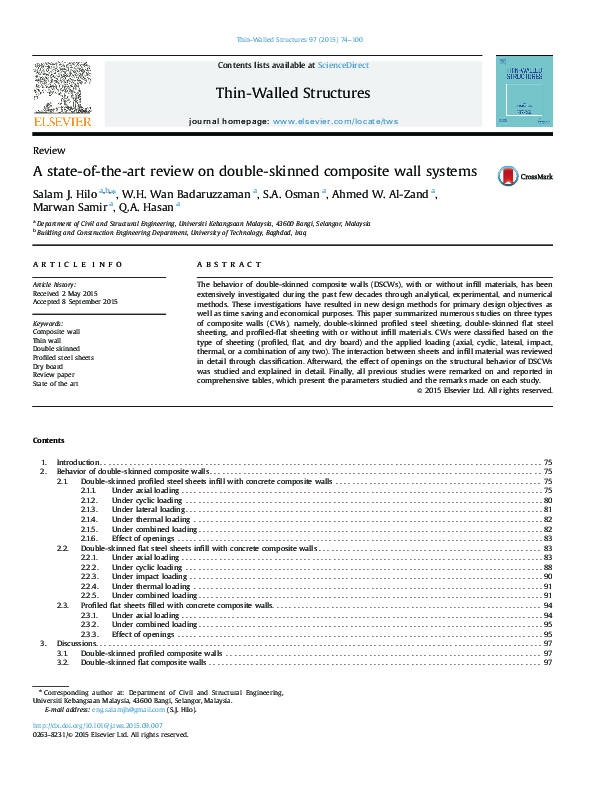 (PDF) A state-of-the-art review on double-skinned composite wall systems