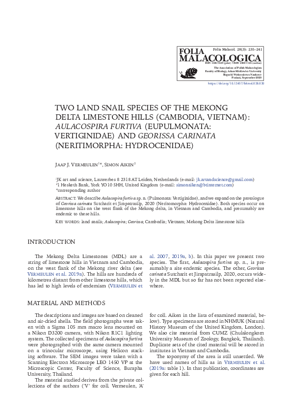 (PDF) Two land snail species of the Mekong Delta limestone hills ...