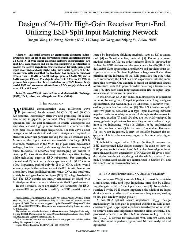 (PDF) Design of 24-GHz High-Gain Receiver Front-End Utilizing ESD-Split ...