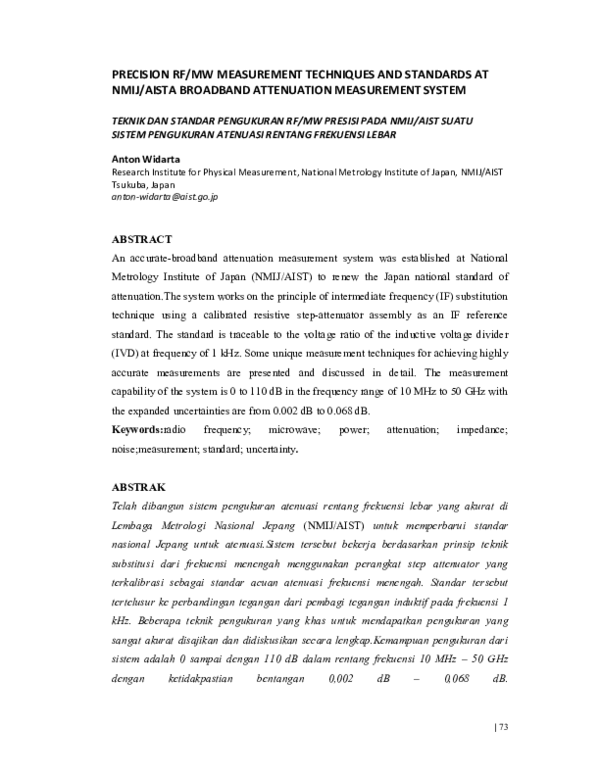 (PDF) Precision RF/MW Measurement Techniques and Standards at NMIJ/AIST ...