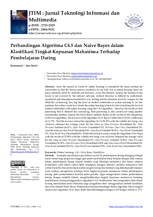 (PDF) Perbandingan Algoritma C4.5 dan Naive Bayes Dalam Klasifikasi Tingkat Kepuasan Mahasiswa ...