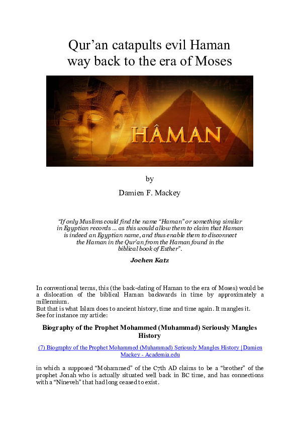 (DOC) Qur'an catapults evil Haman way back to the era of Moses