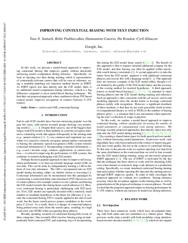 (PDF) Improving Contextual Biasing with Text Injection