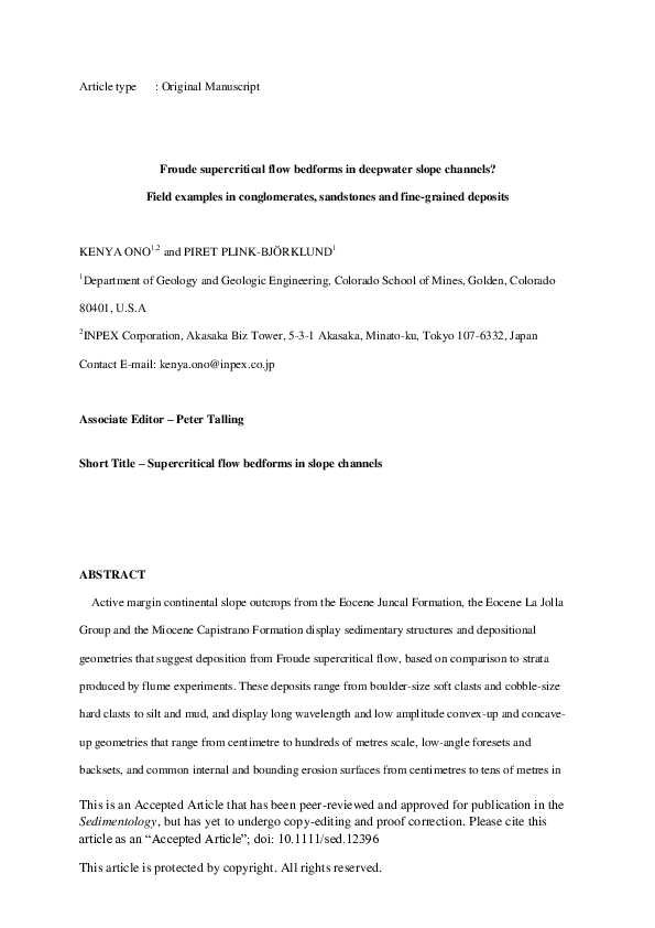 (PDF) Froude supercritical flow bedforms in deepwater slope channels ...