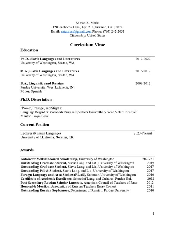(PDF) Curriculum Vitae Education