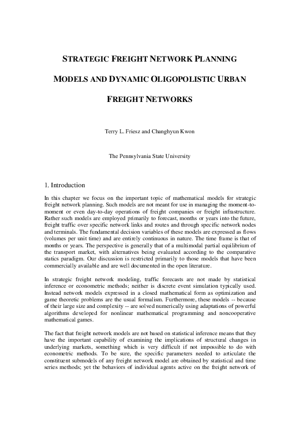 (PDF) Strategic Freight Network Planning Models and Dynamic ...