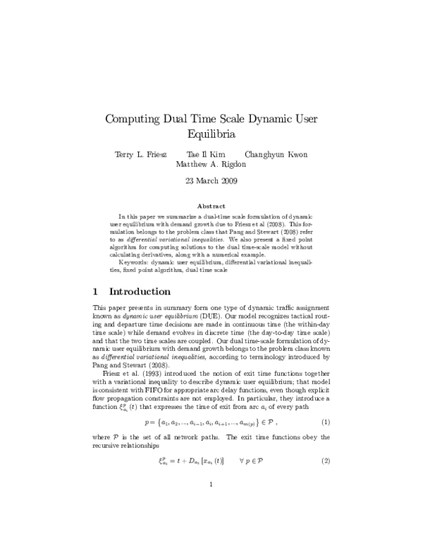 (PDF) Dual Time-scale Dynamic User Equilibria