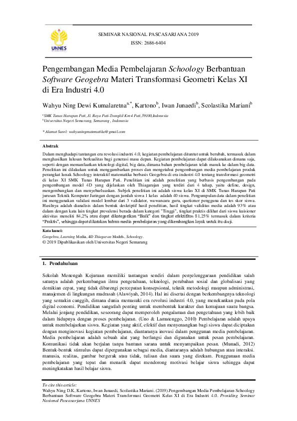 (PDF) Pengembangan Media Pembelajaran Schoology Berbantuan Software Geogebra Materi Transformasi ...