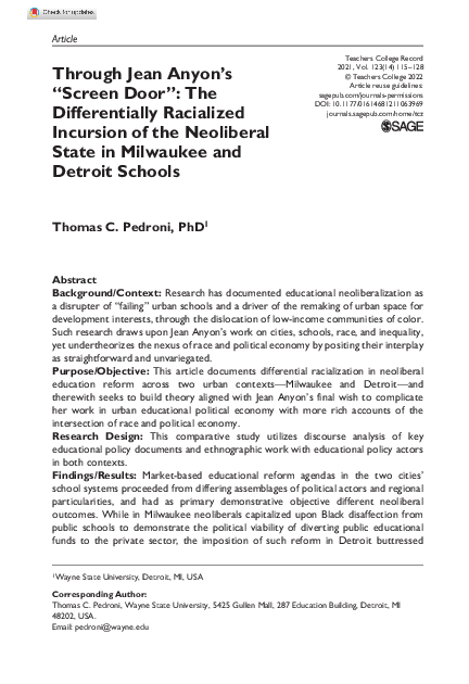 (PDF) Through Jean Anyon’s “Screen Door”: The Differentially Racialized ...