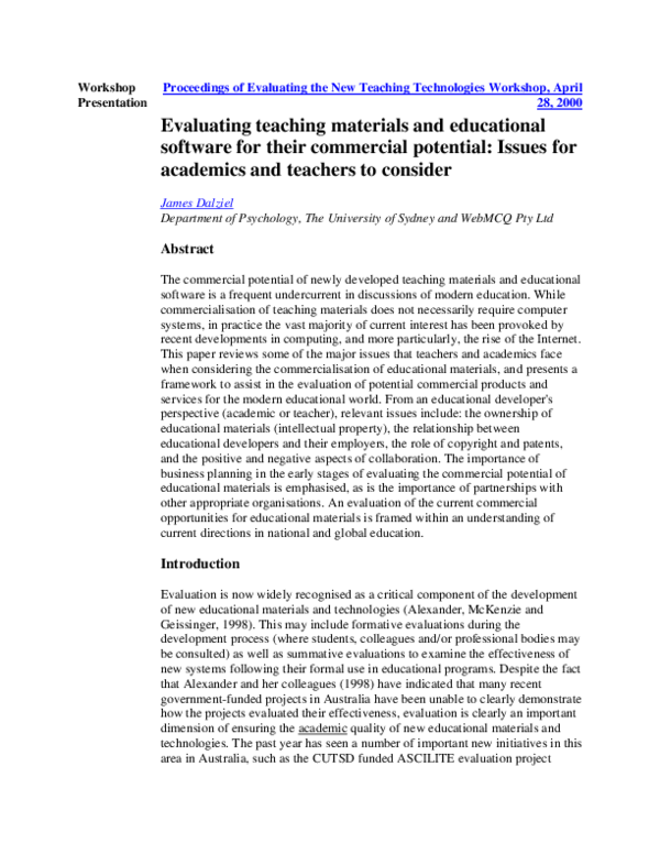 (PDF) Evaluating teaching materials and educational software for their ...