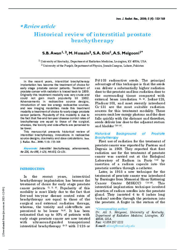 (PDF) Historical Review of Interstitial Prostate Brachytherapy | Shahid ...