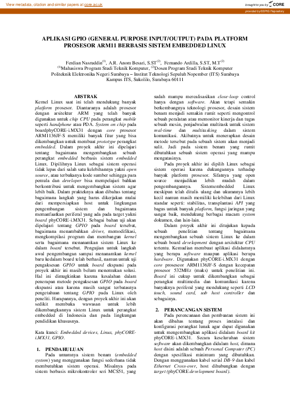 (PDF) Aplikasi Gpio (General Purpose Input/Output) Pada Platform Prosesor ARM11 Berbasis Sistem ...