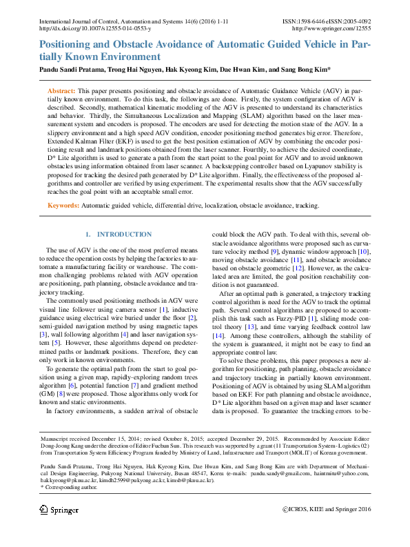 Pdf Positioning And Obstacle Avoidance Of Automatic Guided Vehicle In