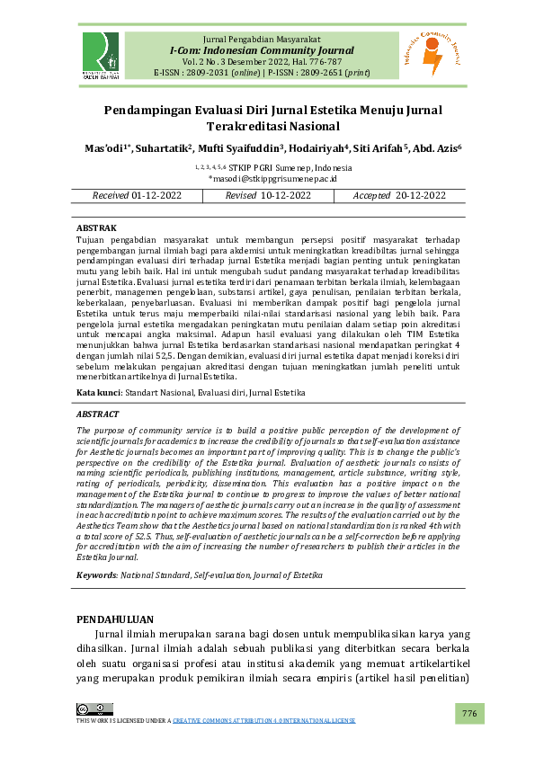 (PDF) Pendampingan Evaluasi Diri Jurnal Estetika Menuju Jurnal Terakreditasi Nasional