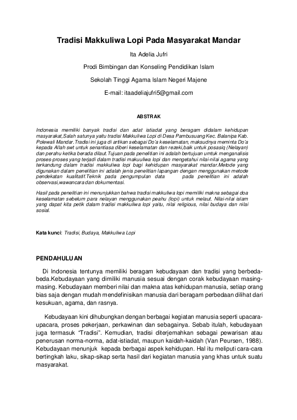 (PDF) Tradisi Makkuliwa Lopi Pada Masyarakat Mandar