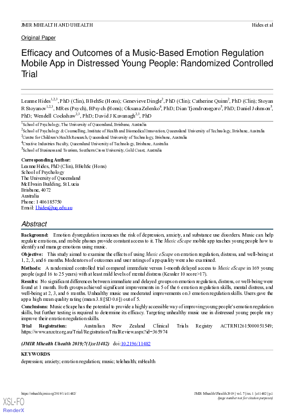 (PDF) Efficacy and Outcomes of a Music-Based Emotion Regulation Mobile ...
