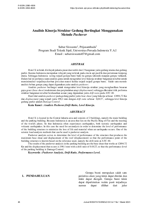 (PDF) Analisis Kinerja Struktur Gedung Bertingkat Menggunakan Metode Pushover