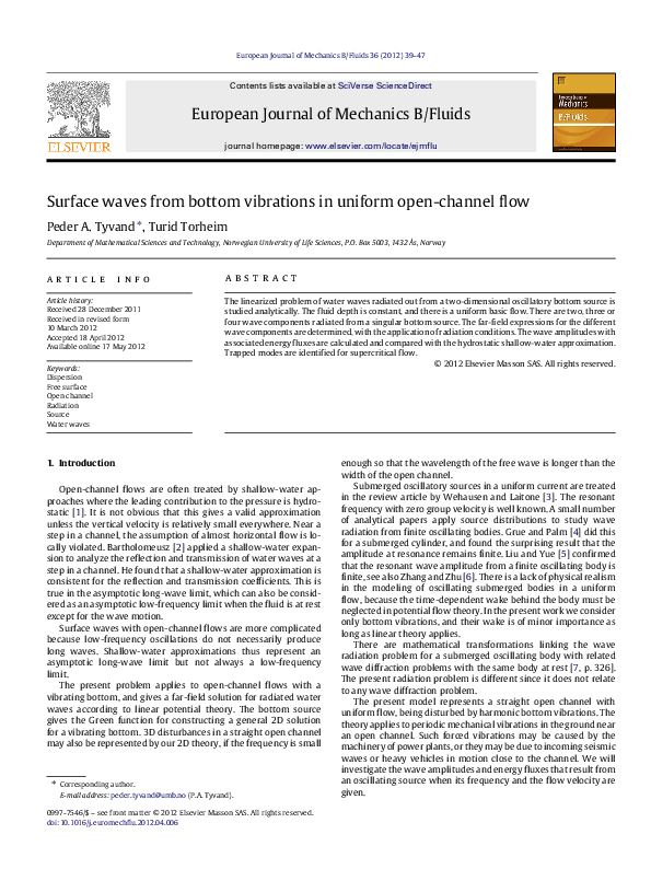 (PDF) Surface waves from bottom vibrations in uniform open-channel flow