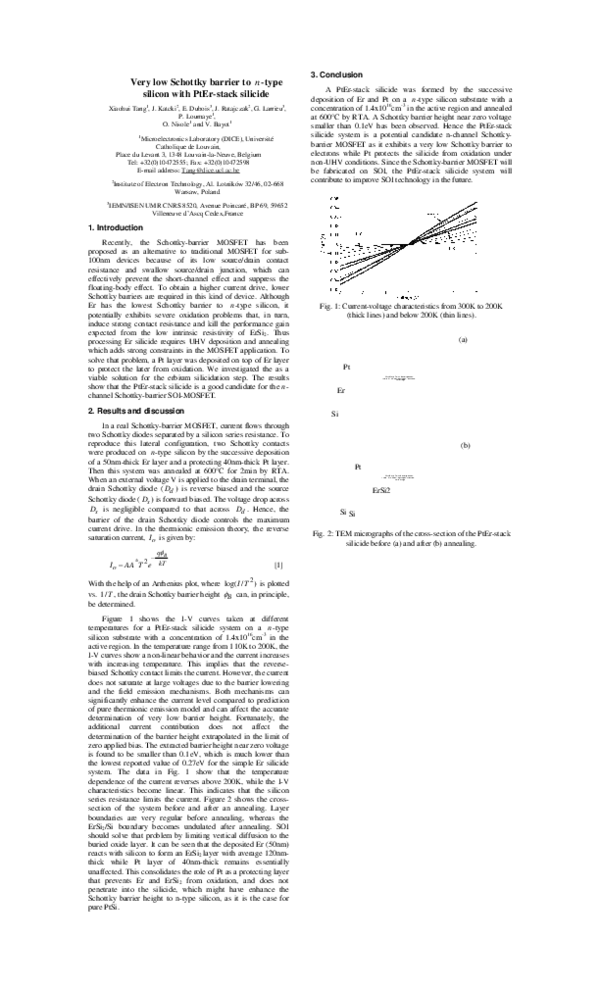 (PDF) Very low Schottky barrier to n-type silicon with PtEr-stack silicide