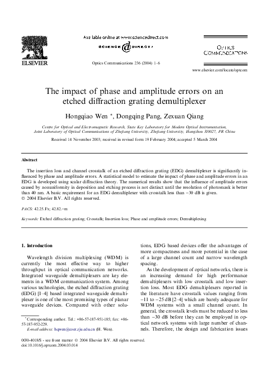 (PDF) The impact of phase and amplitude errors on an etched diffraction grating demultiplexer