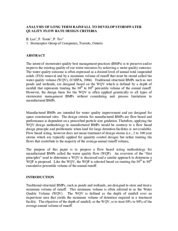 (PDF) Analysis of Long Term Rainfall to Develop Stormwater Quality Flow ...