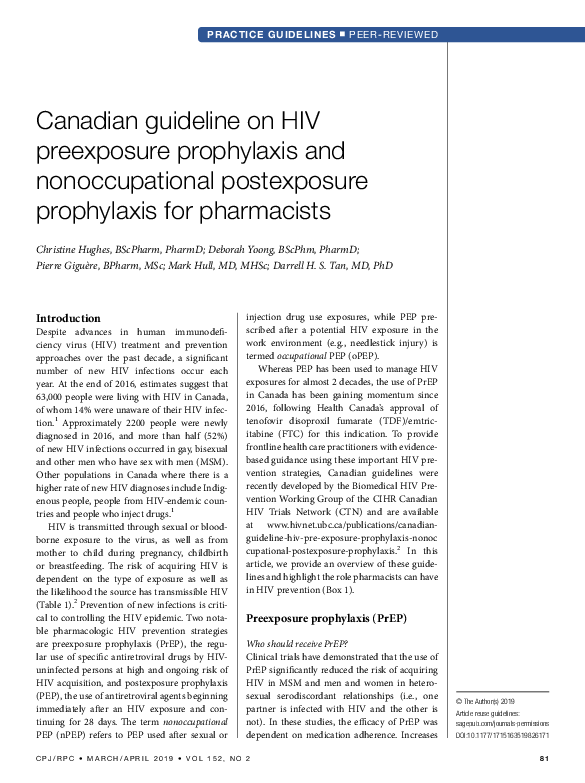 (PDF) Canadian guideline on HIV preexposure prophylaxis and ...