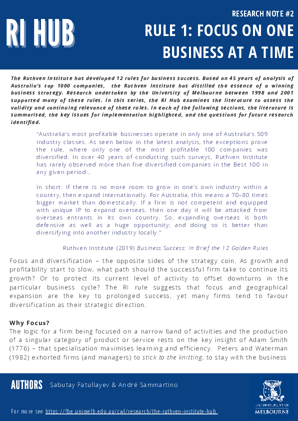 (PDF) RI Hub Rule 1: Focus On One Business At A Time