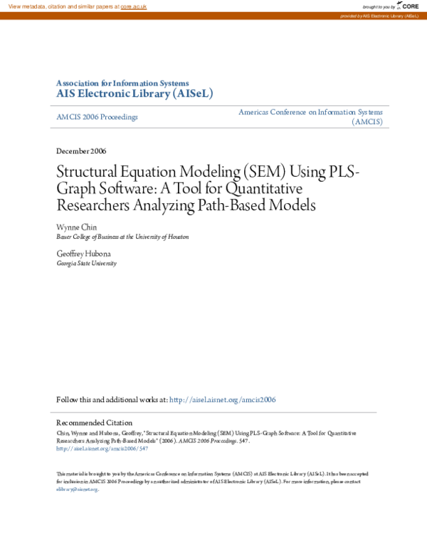 Pdf Structural Equation Modeling Sem Using Pls Graph Software A