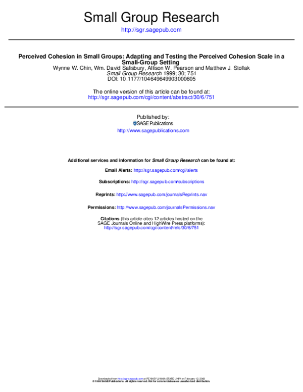 (PDF) Perceived Cohesion in Small Groups