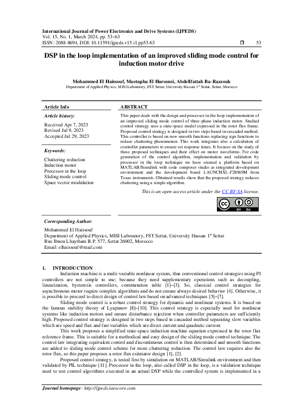 Pdf Dsp In The Loop Implementation Of An Improved Sliding Mode Control For Induction Motor Drive