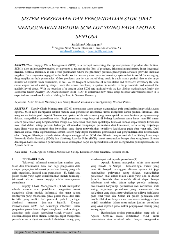 Pdf Sistem Persediaan Dan Pengendalian Stok Obat Menggunakan Metode