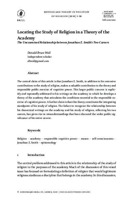(PDF) Locating the Study of Religion in a Theory of the Academy