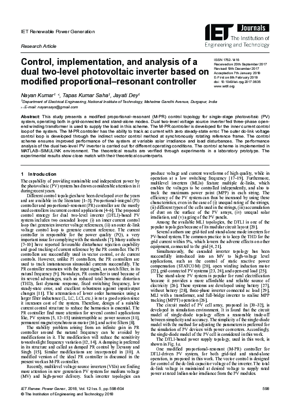 (PDF) Control, implementation, and analysis of a dual two‐level photovoltaic inverter based on ...