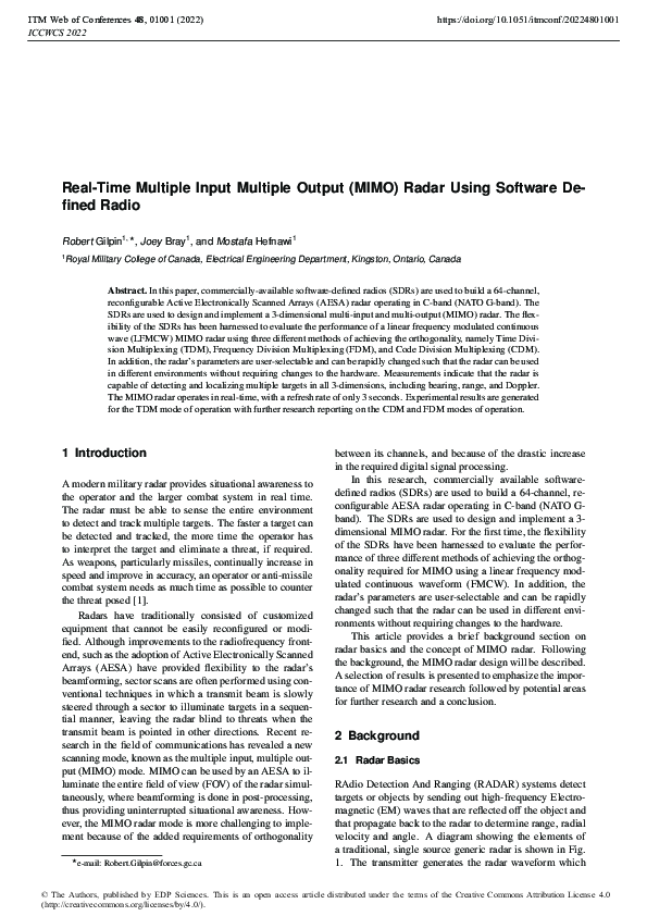 (PDF) Real-Time Multiple Input Multiple Output (MIMO) Radar Using ...