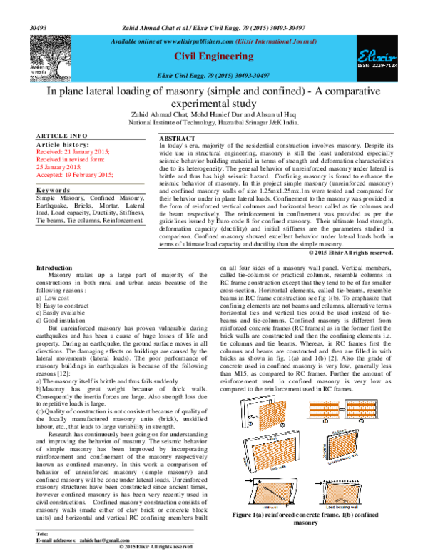 (PDF) In plane lateral loading of masonry (simple and confined)-A ...