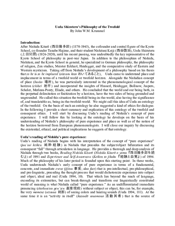 (DOC) Ueda Shizuteru’s Philosophy of the Twofold
