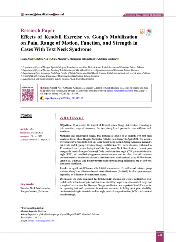 (PDF) Effects of Kendall Exercise vs. Gong’s Mobilization on Pain ...