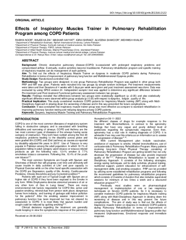 (PDF) Effects of Inspiratory Muscles Trainer in Pulmonary ...
