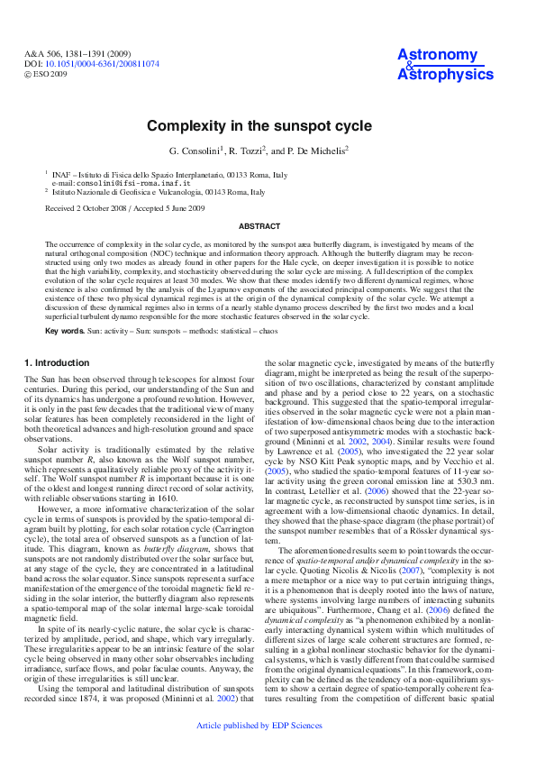 (PDF) Complexity in the sunspot cycle