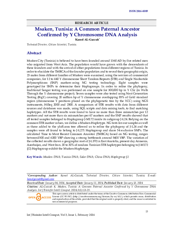 (PDF) Msaken, Tunisia: A Common Paternal Ancestor Confirmed by Y ...