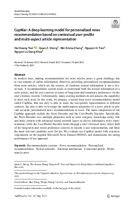 (PDF) CupMar: A deep learning model for personalized news recommendation based on contextual ...