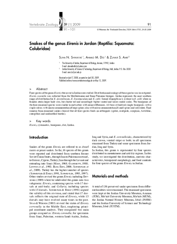 (PDF) Snakes of the genus Eirenis in Jordan (Reptilia: Squamata ...