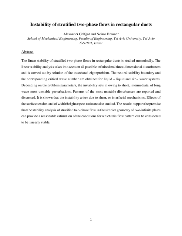 (PDF) Instability of stratified two-phase flows in rectangular ducts