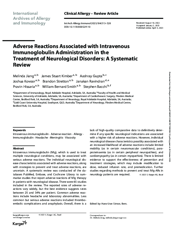 (PDF) Adverse Reactions Associated with Intravenous Immunoglobulin ...