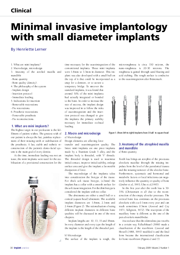 (PDF) Minimal invasive implantology with small diameter implants