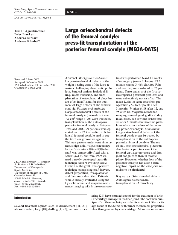 (PDF) Large Osteochondral Defects of the Femoral Condyle -The Mega Oats ...