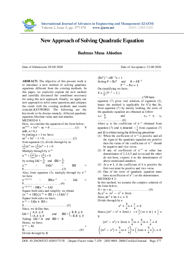 (PDF) New Approach of Solving Quadratic Equati
