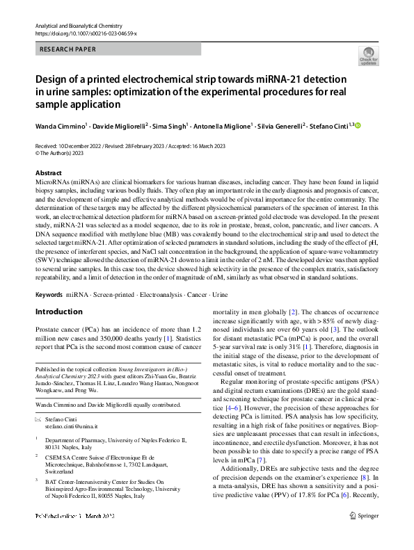 Pdf Design Of A Printed Electrochemical Strip Towards Mirna 21