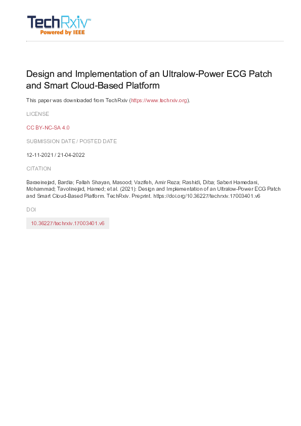 (PDF) Design and Implementation of an Ultra-Low-Power ECG Patch and Smart Cloud-Based Platform