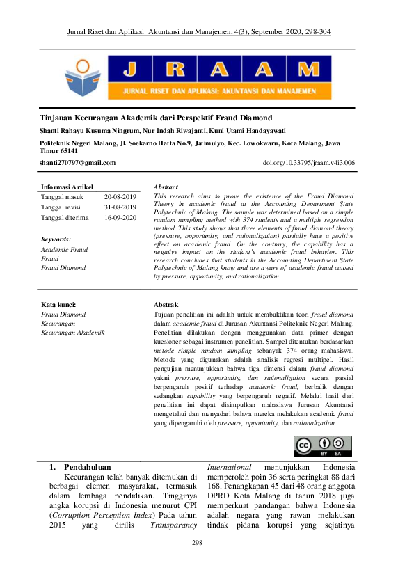 Pdf Tinjauan Kecurangan Akademik Dari Perspektif Fraud Diamond